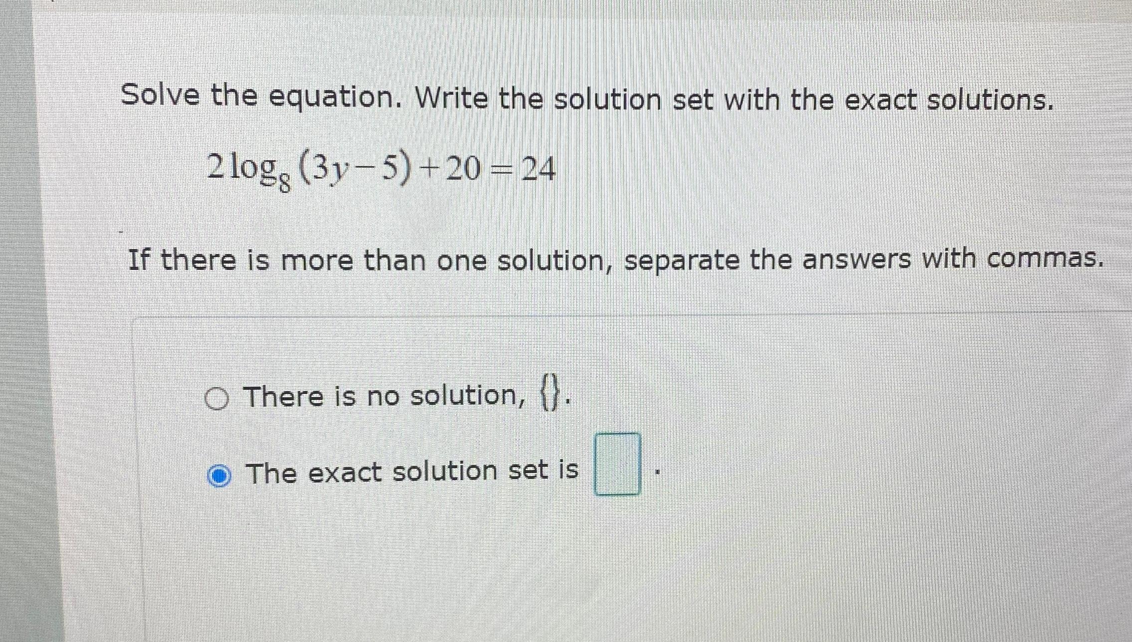 Solved Solve the equation. Write the solution set with the | Chegg.com