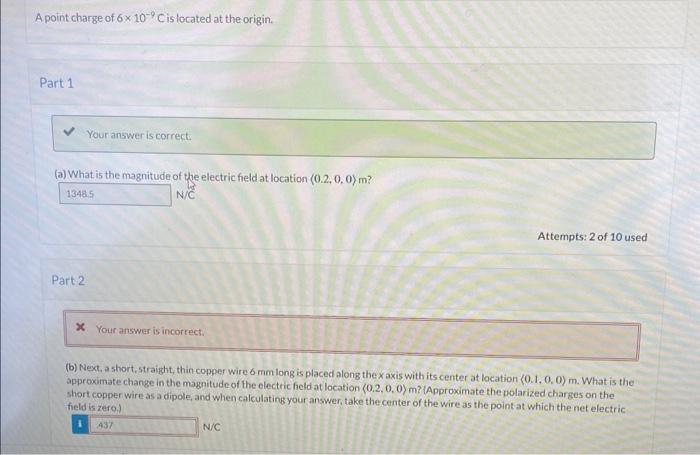 Solved A point charge of 6×10−9C is located at the origin. | Chegg.com