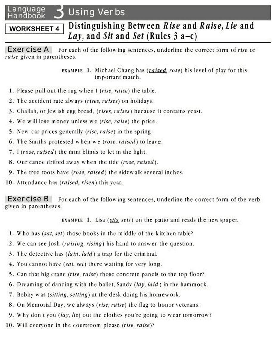 Language Handbook Using Verbs WORKSHEET 4 | Chegg.com