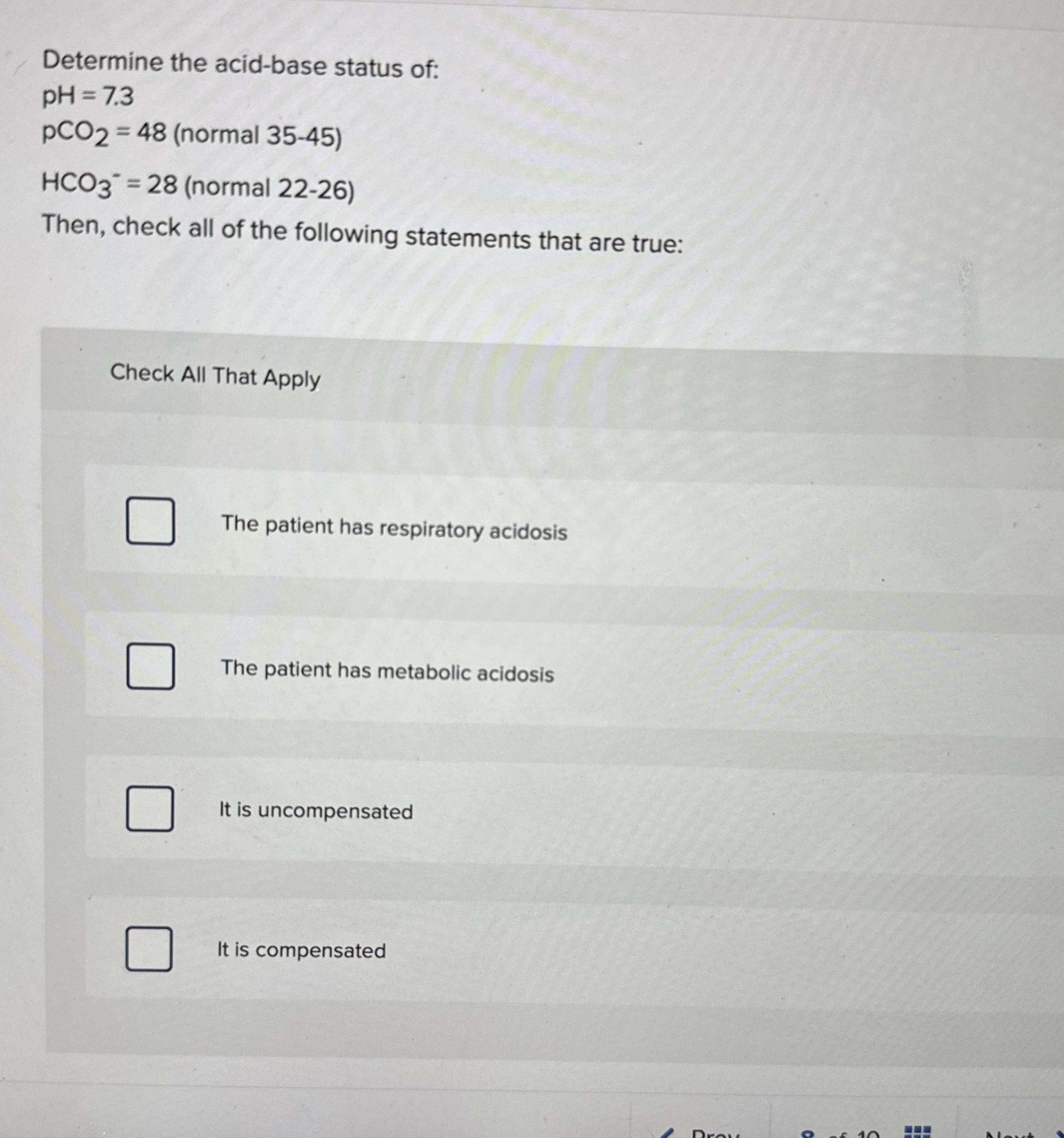 Solved Determine the acid-base status | Chegg.com