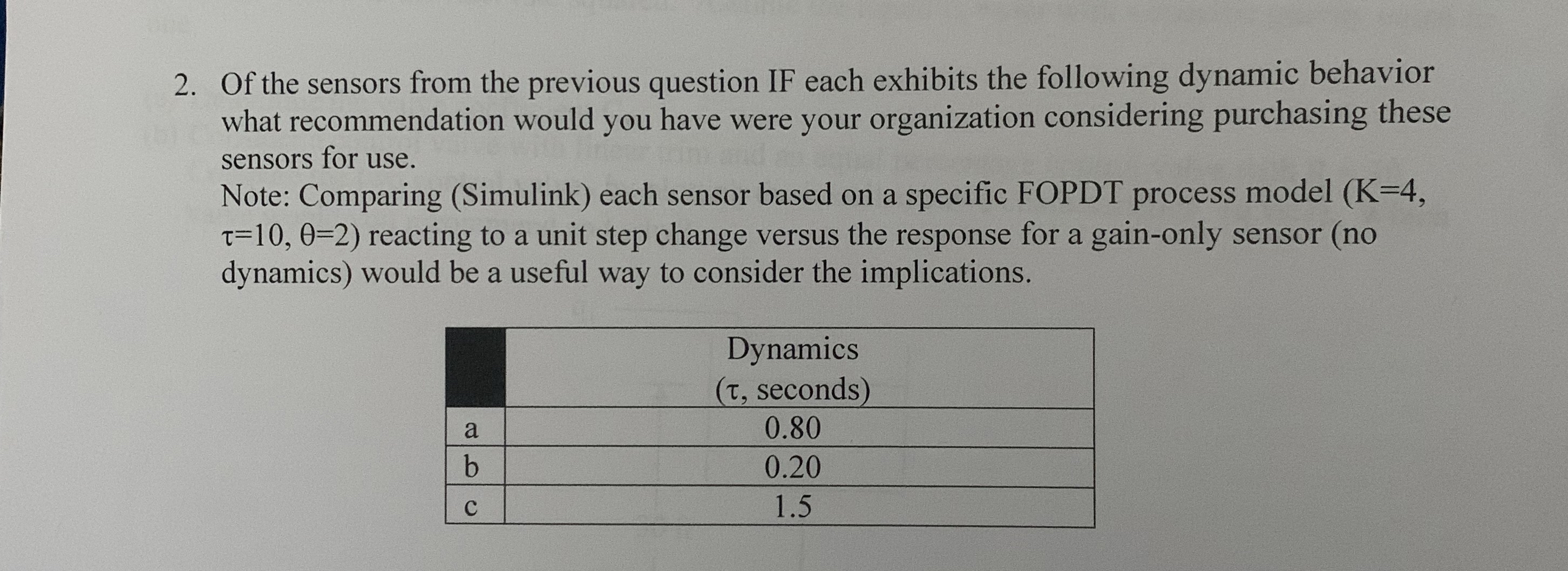 Solved Of the sensors from the previous question IF each | Chegg.com
