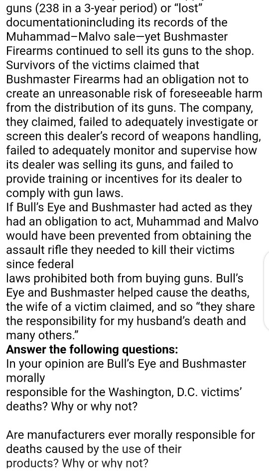 Solved Gun Manufacturers and Responsibility John Allen | Chegg.com
