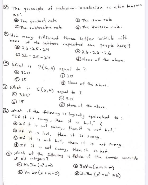 Solved The principle of inclusion-exclusion is also known | Chegg.com
