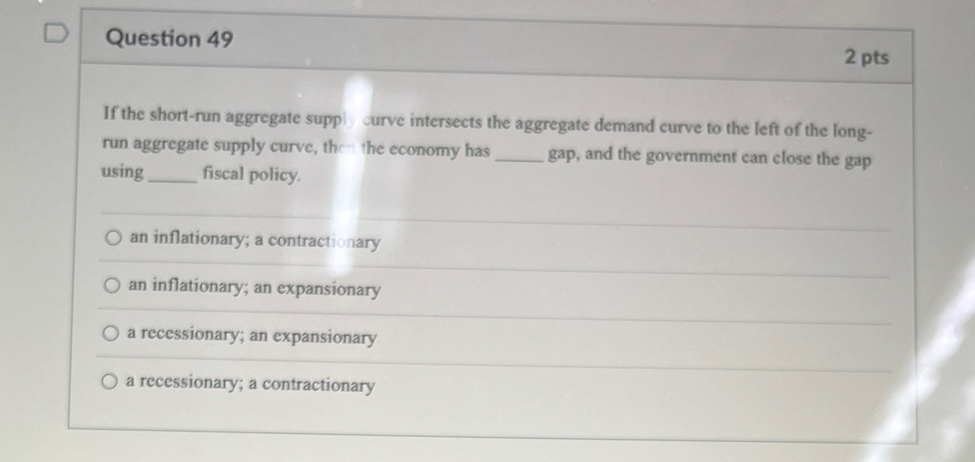 Solved Question 492 ﻿ptsIf the short-run aggregate supply | Chegg.com