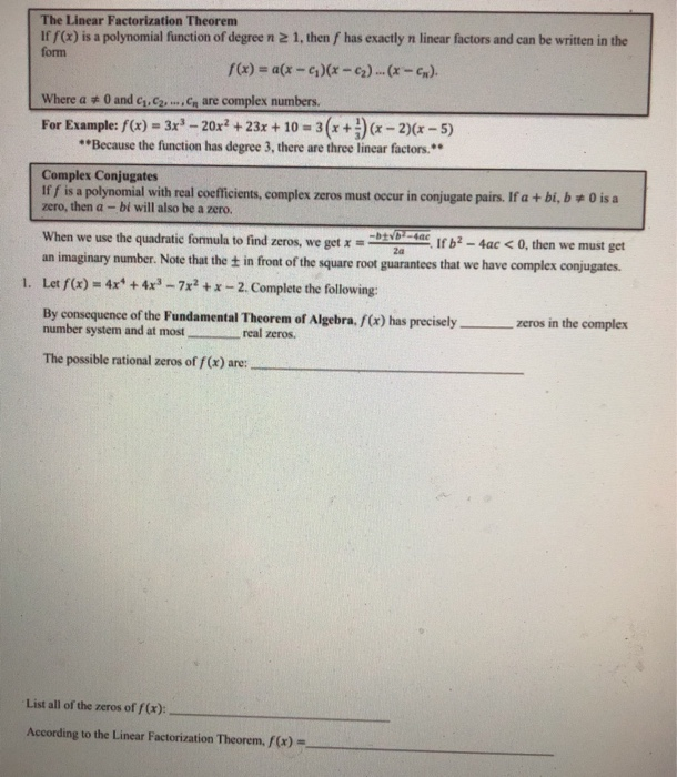 Solved The Linear Factorization Theorem If F X Is A