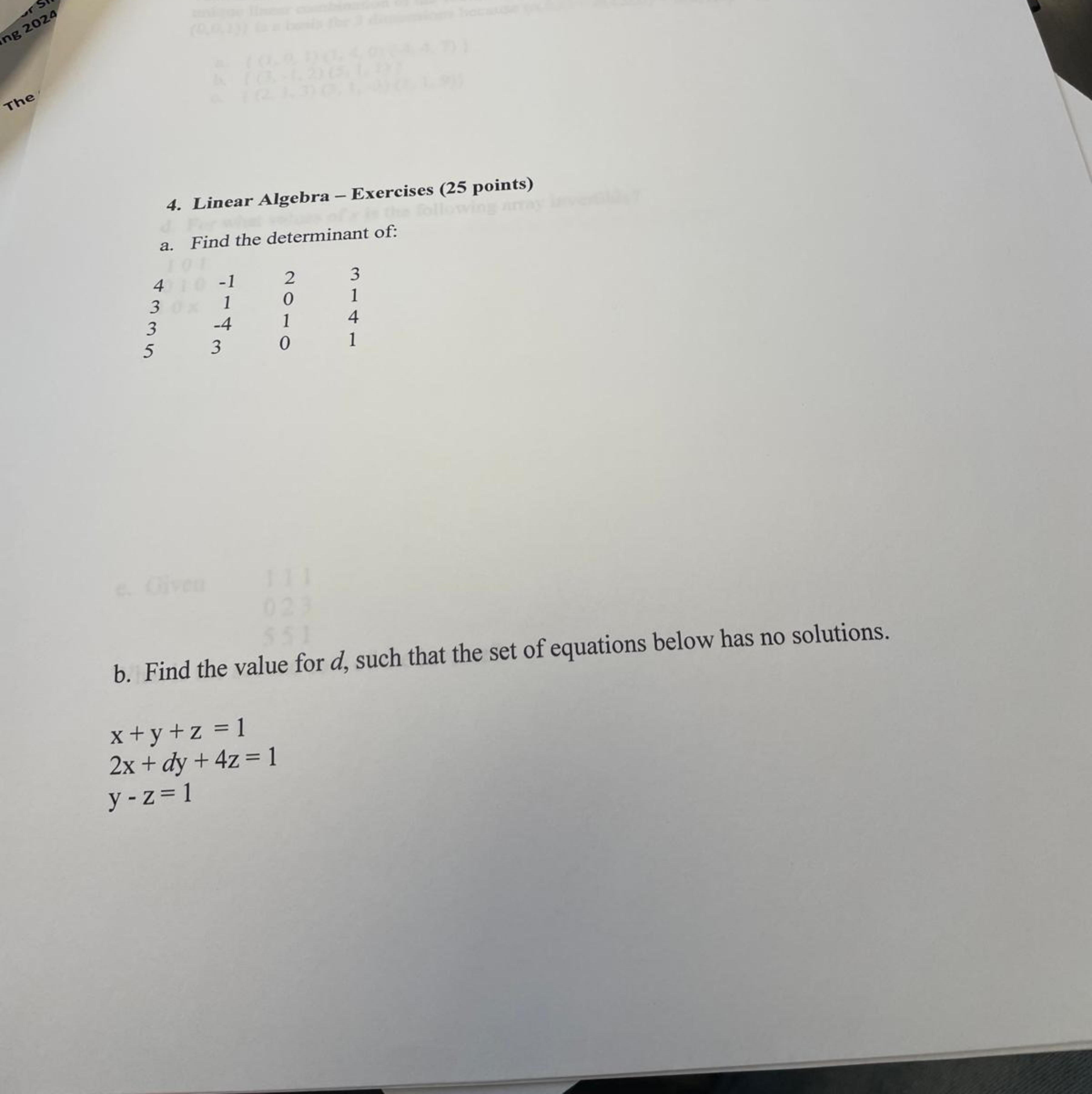 Solved Linear Algebra - ﻿Exercises ( 25 ﻿points)a. ﻿Find the | Chegg.com