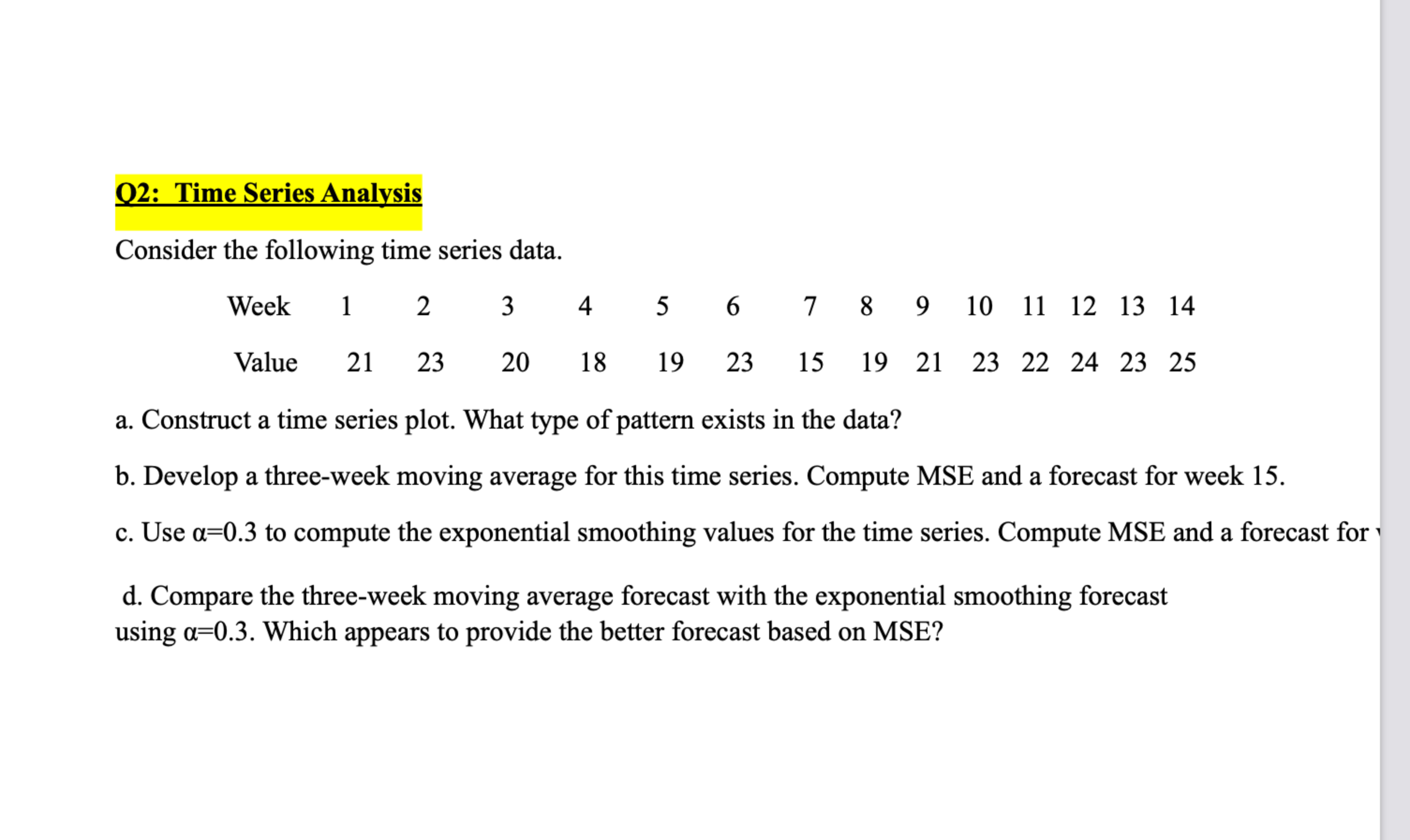 Solved Q2: Time Series AnalysisConsider the following time | Chegg.com
