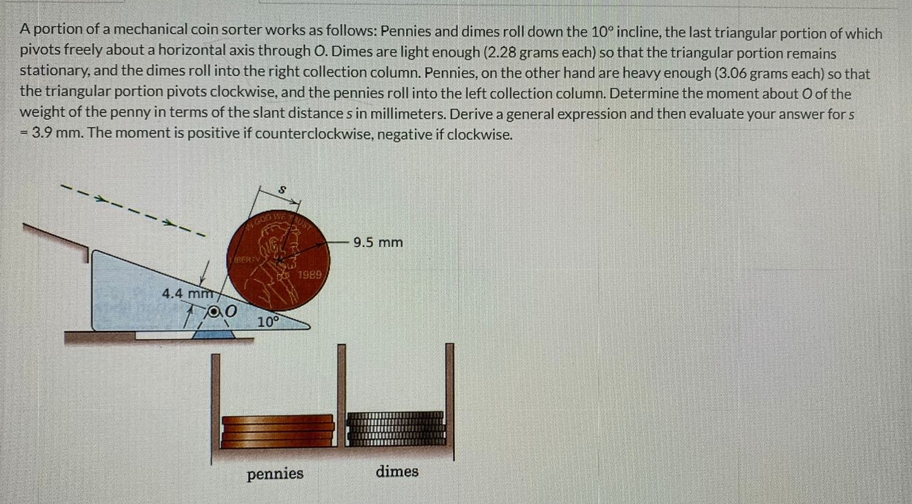 Solved A portion of a mechanical coin sorter works as | Chegg.com