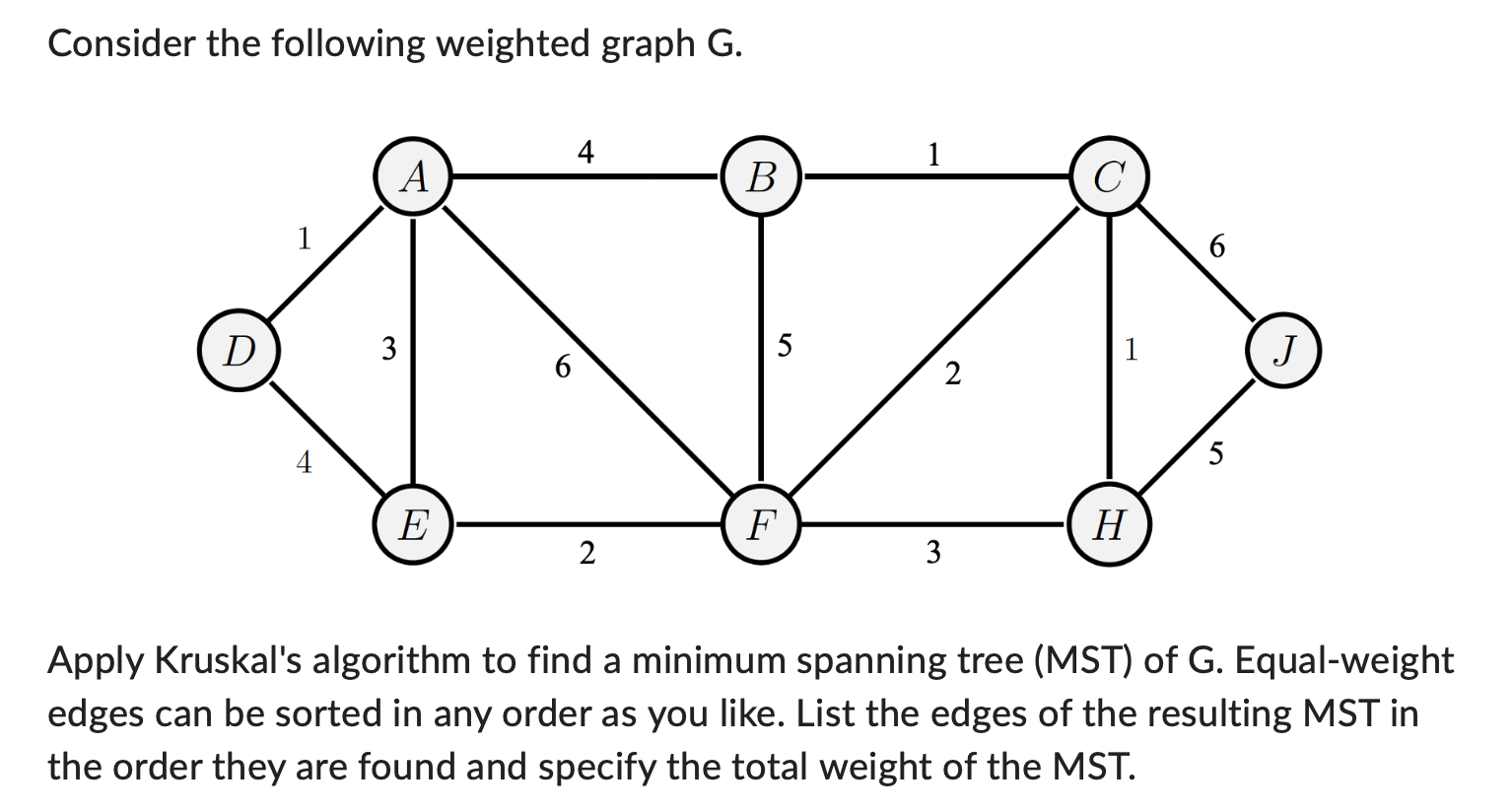 Solved Consider the following weighted graph G.Apply | Chegg.com