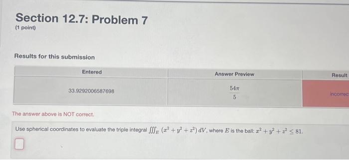 Solved Section 12.7: Problem 7 (1 point) Results for this | Chegg.com