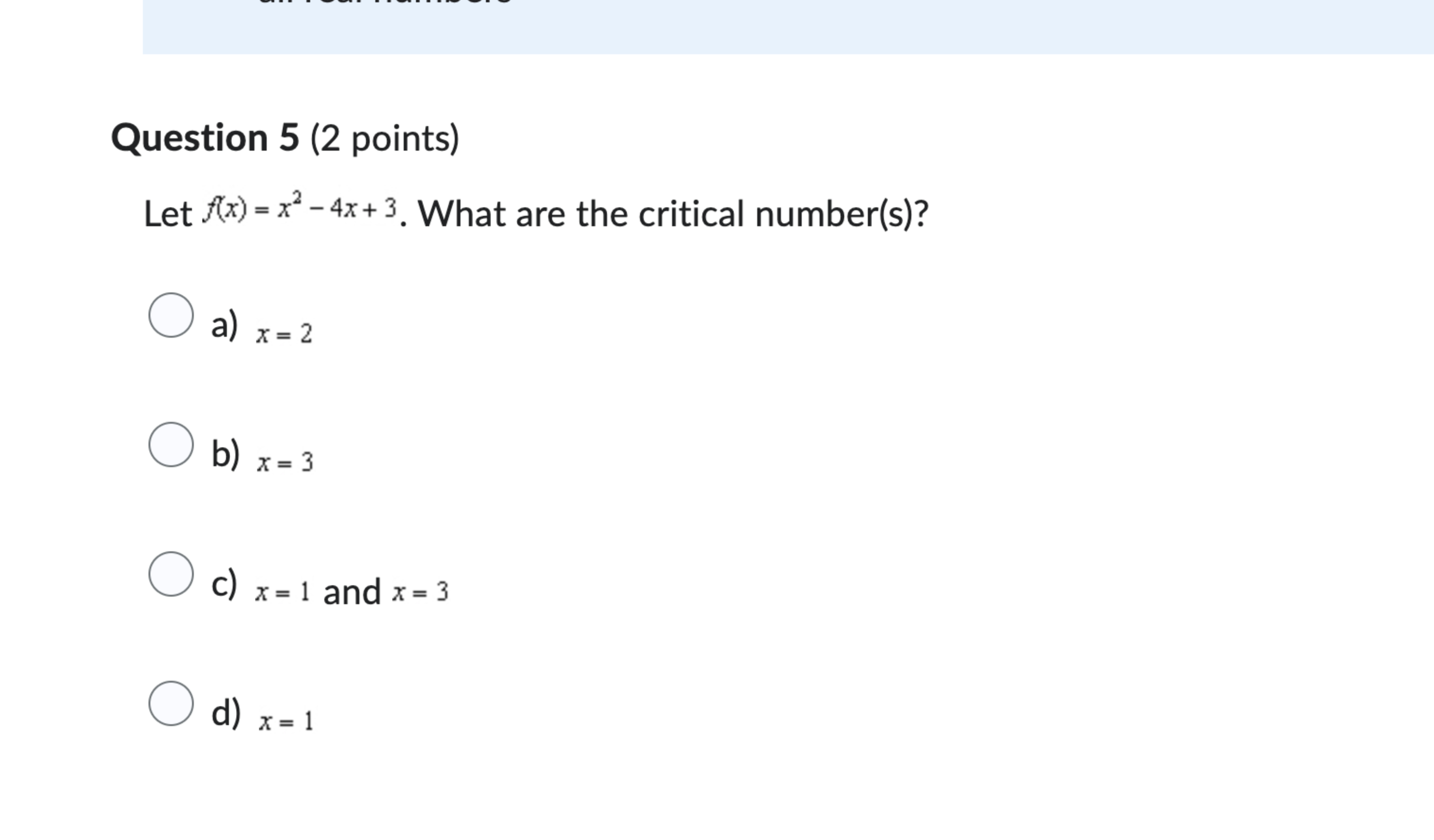 Solved Question 5 (2 ﻿points)Let f(x)=x2-4x+3. ﻿What are the | Chegg.com