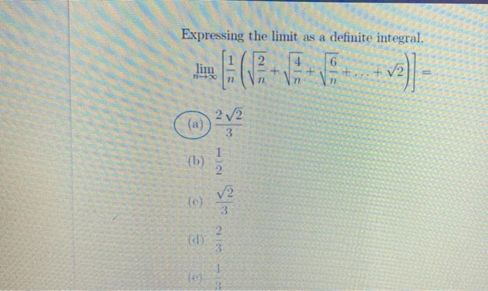 Solved Expressing the limit as a definite integral, 2. 4 6 | Chegg.com