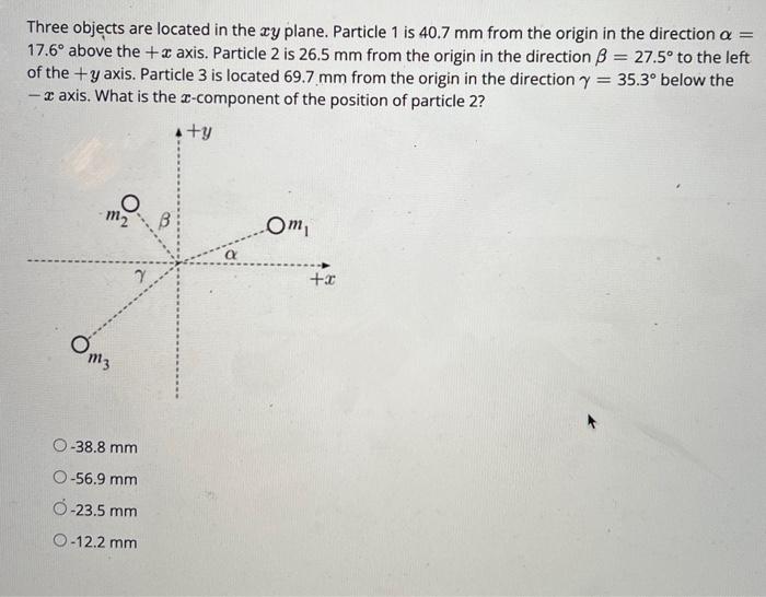 Solved Three objects are located in the xy plane. Particle 1 | Chegg.com