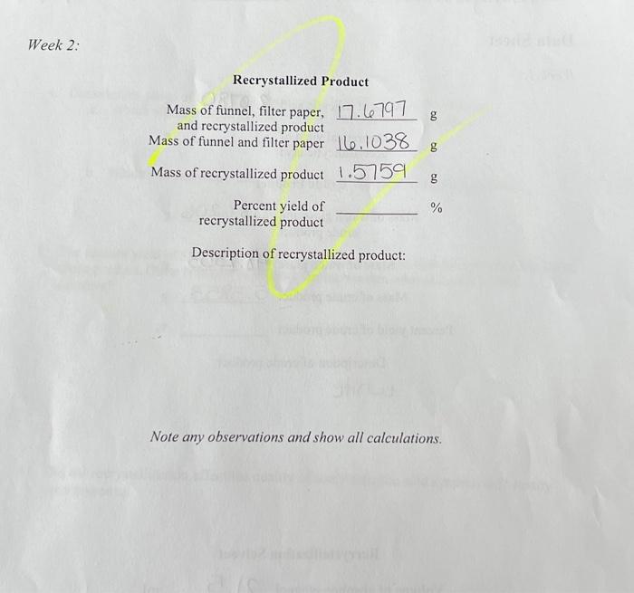 Recrystallized Product Mass of funnel, filter paper, | Chegg.com