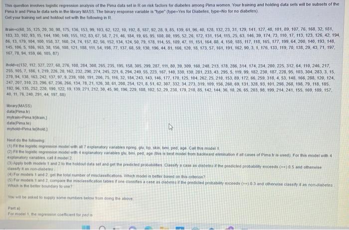 Solved This question involves logistic regression analysis | Chegg.com