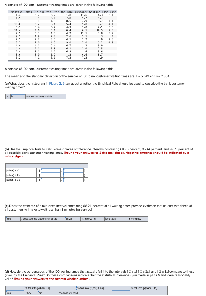 Solved A sample of 100 ﻿bank customer waiting times are | Chegg.com