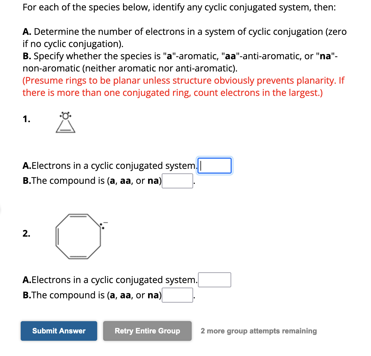 Solved For each of the species below, identify any cyclic | Chegg.com