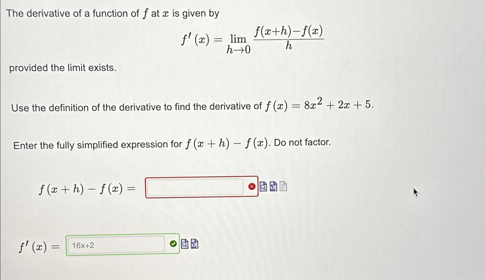 Solved The derivative of a function of f ﻿at x ﻿is given | Chegg.com