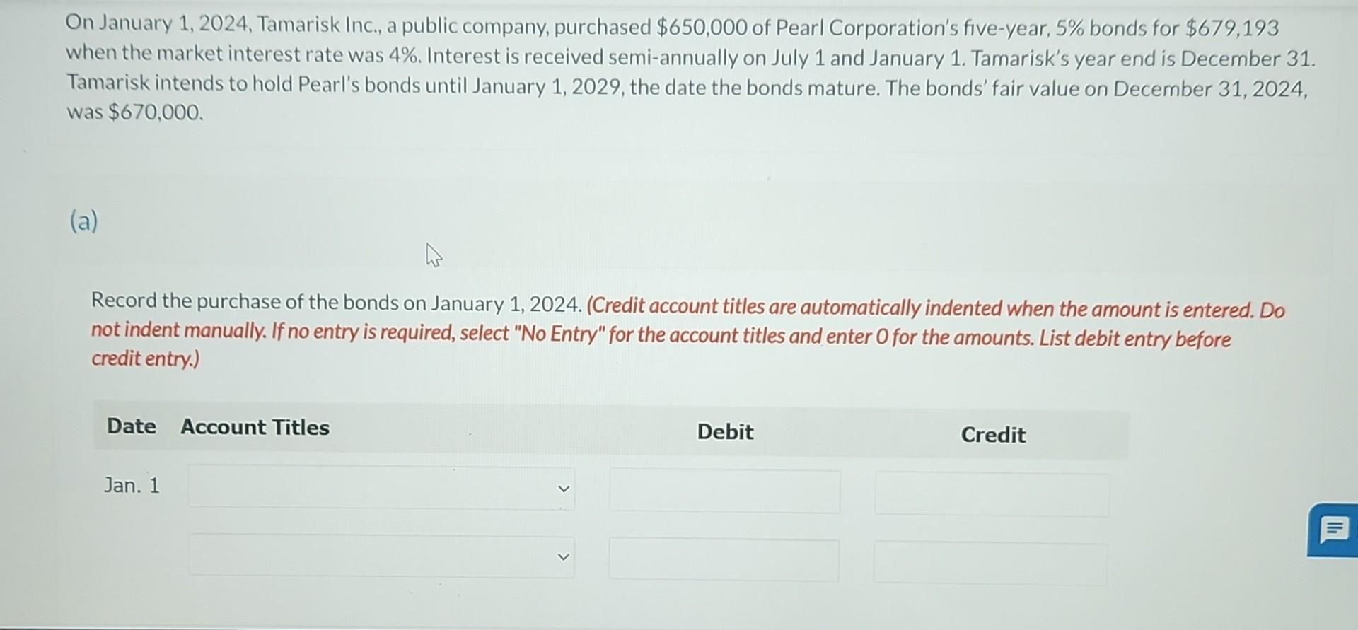 Solved On January 1,2024 , Tamarisk Inc., a public company, | Chegg.com