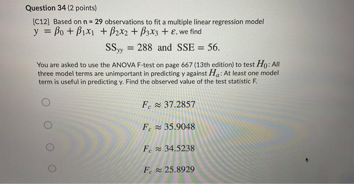 Solved Question 33 (2 points) (C11] In a simple linear | Chegg.com