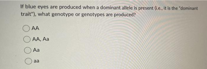 Solved If blue eyes are produced when a dominant allele is | Chegg.com