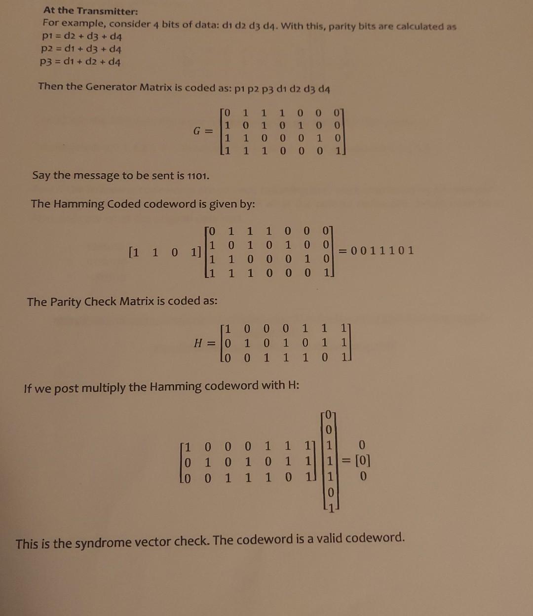 Solved At the Transmitter: For example, consider 4 bits of | Chegg.com