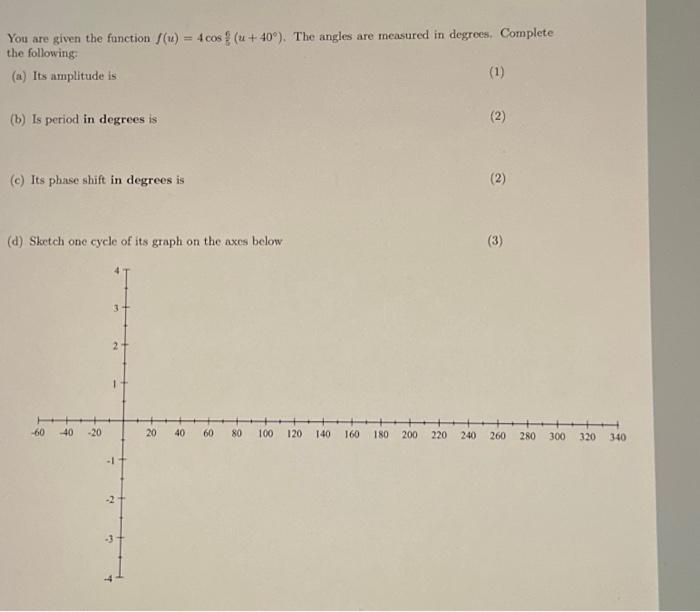 Solved 4 You are given the function f(u) = 4 cos 6/5 (u + | Chegg.com