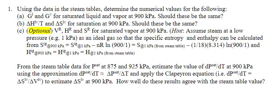Solved Using the data in the steam tables, determine the | Chegg.com