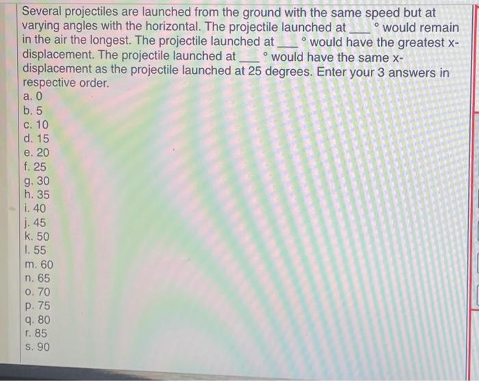 Solved Several projectiles are launched from the ground with | Chegg.com
