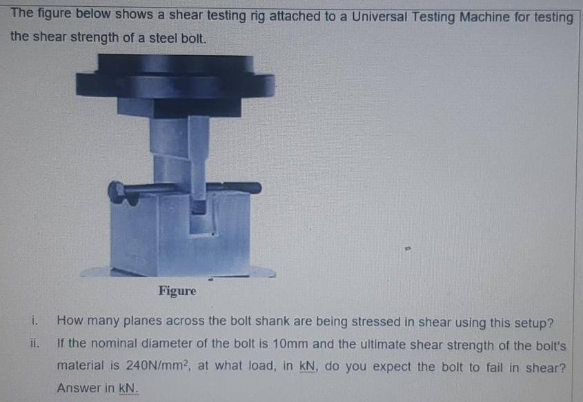 Solved The figure below shows a shear testing rig attached | Chegg.com