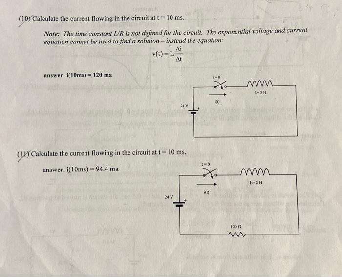 Solved (10) Calculate the current flowing in the circuit at | Chegg.com