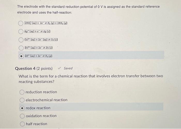 Solved The electrode with the standard reduction potential | Chegg.com
