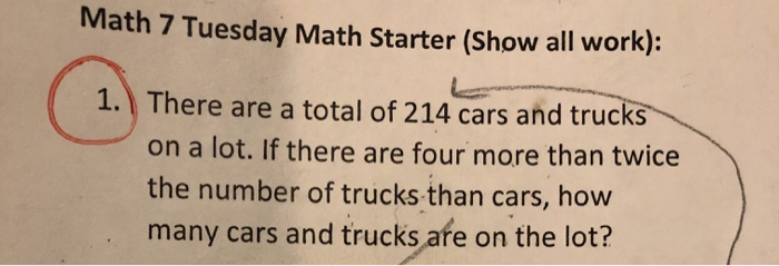 Solved Math 7 Tuesday Math Starter (Show all work): 1. There | Chegg.com