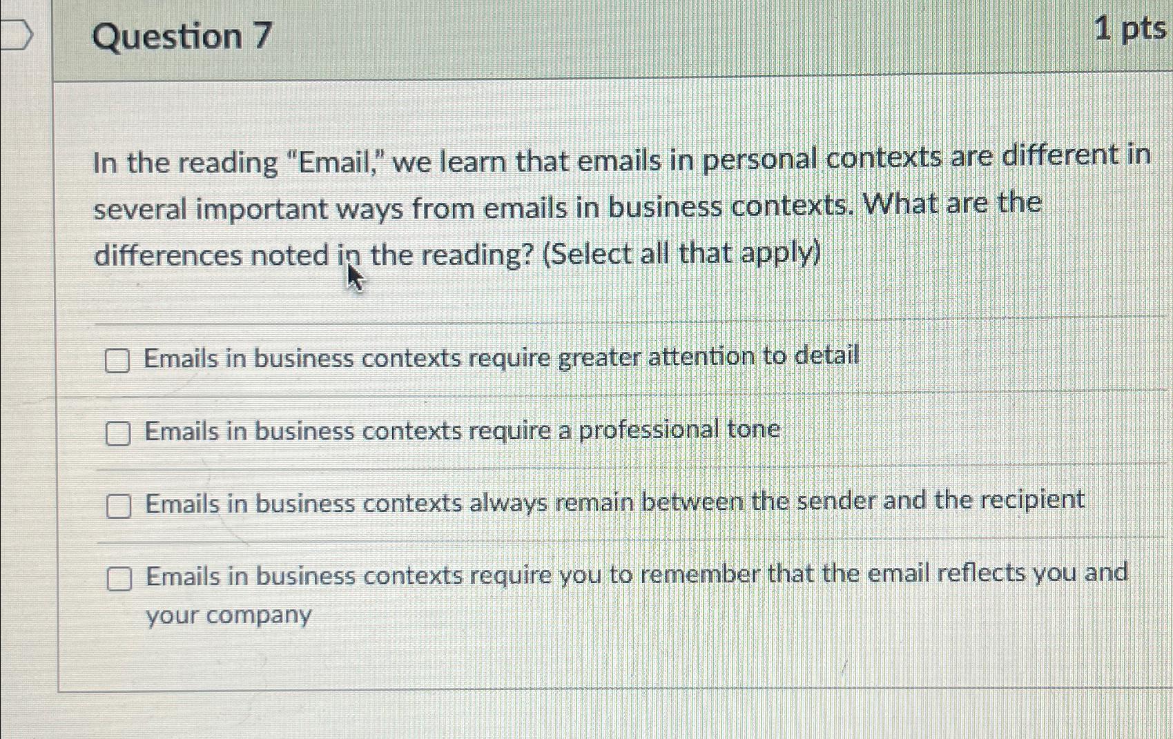 Solved Question 71 ﻿ptsIn the reading "Email," we learn that | Chegg.com