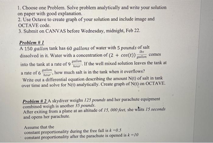 Solved 1. Choose one Problem. Solve problem analytically and | Chegg.com