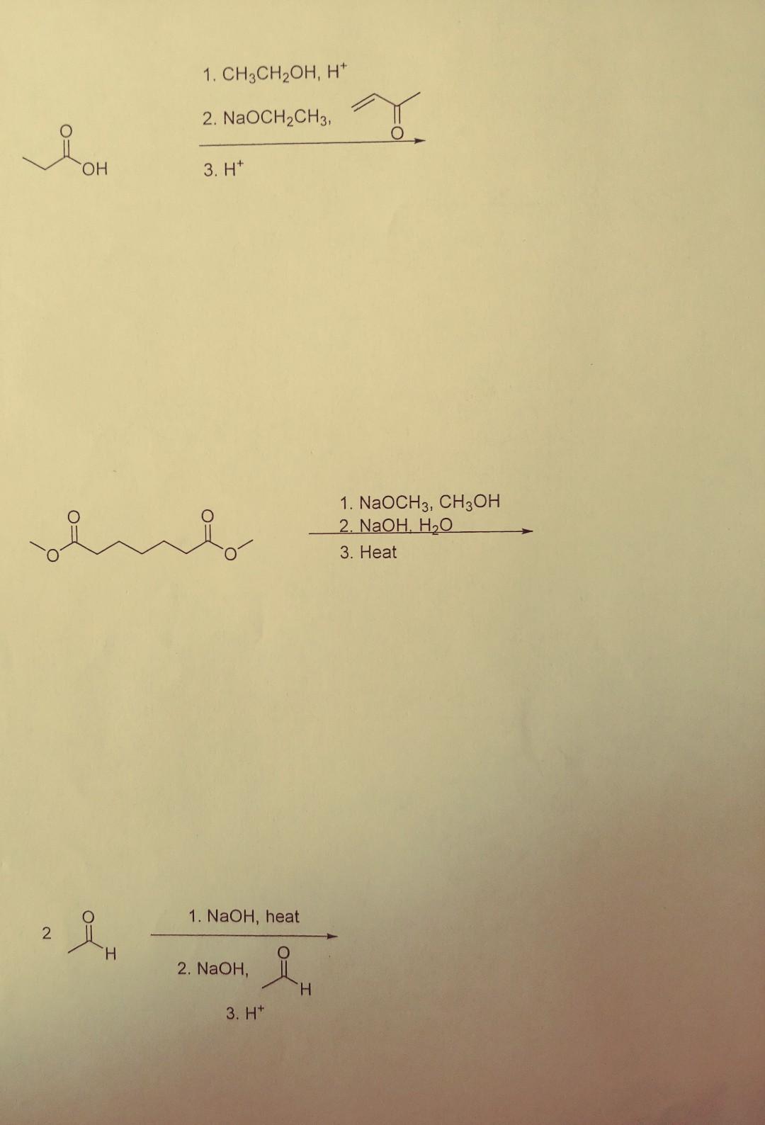 Solved 1. CH3CH2OH, H+ 2. NaOCH2CH3, 7. OH 3. H 1. NaOCH3, | Chegg.com