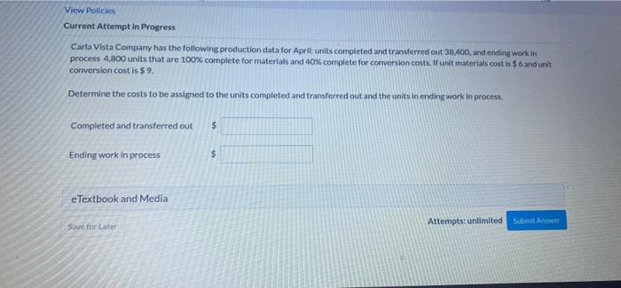 Solved View Policies Current Attempt in Progress Carla Vista | Chegg.com