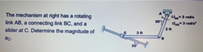 Solved The mechanism at right has a rotating link AB, a | Chegg.com