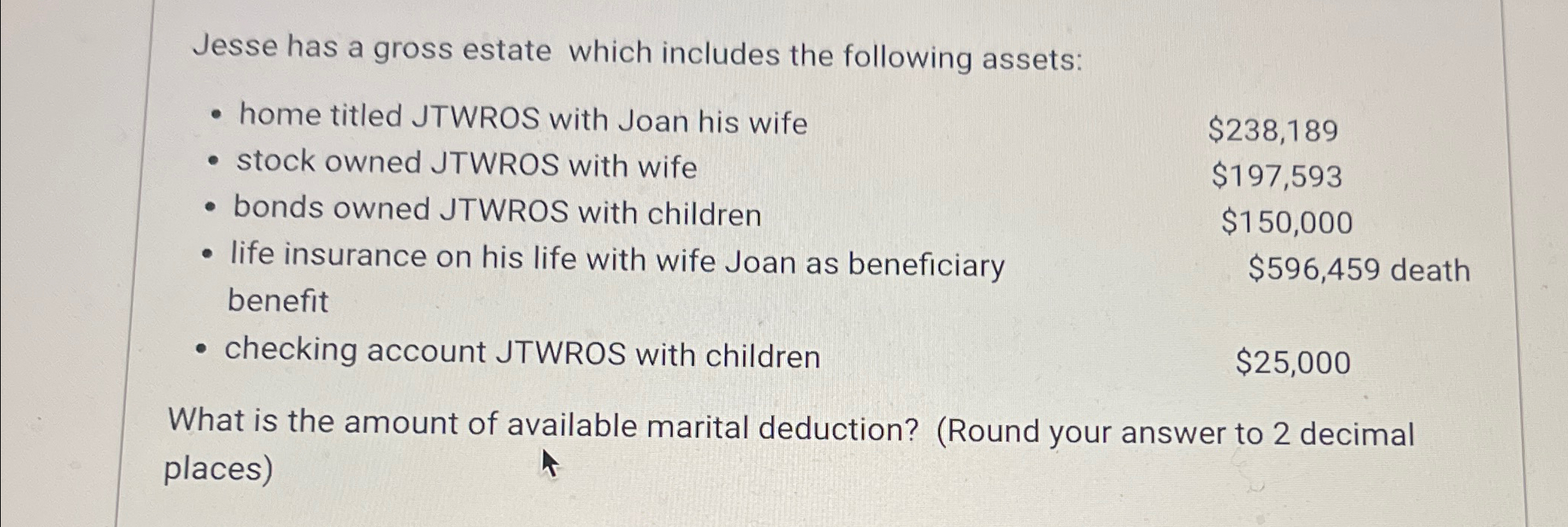 Solved Jesse has a gross estate which includes the following | Chegg.com