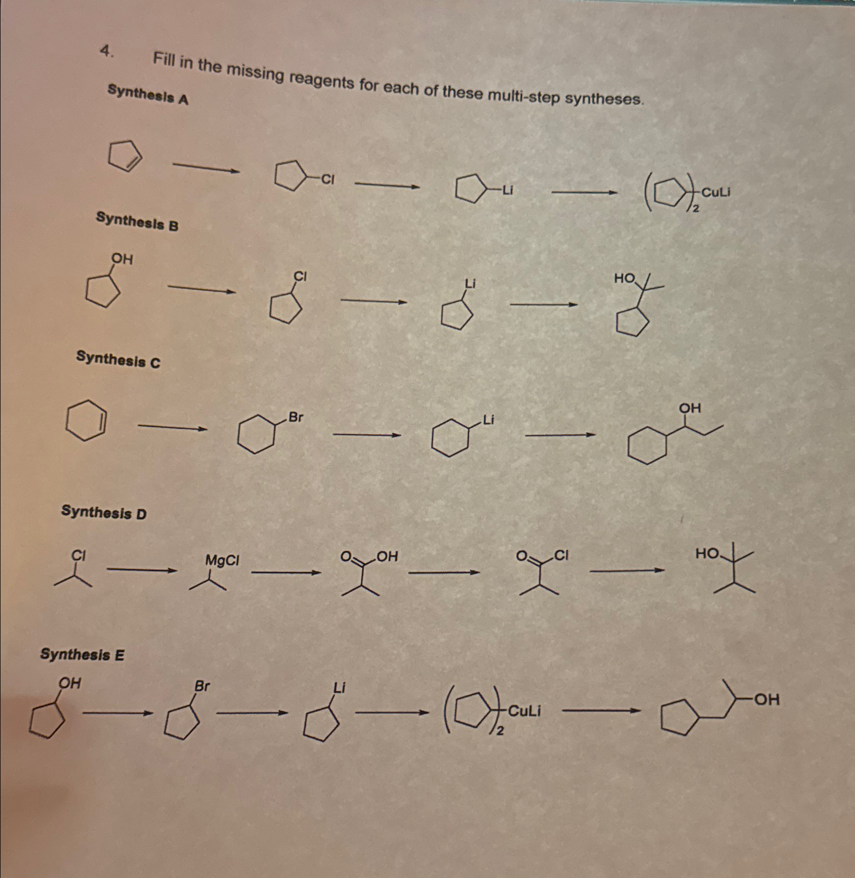 Fill in the missing reagents for each of these | Chegg.com