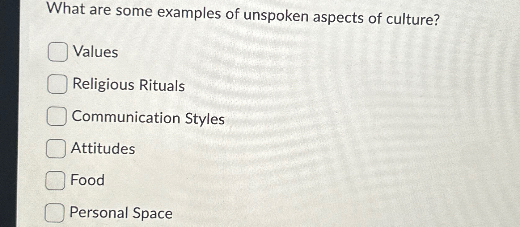 Solved What are some examples of unspoken aspects of | Chegg.com