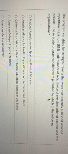 Solved The program variables for strength training that were | Chegg.com