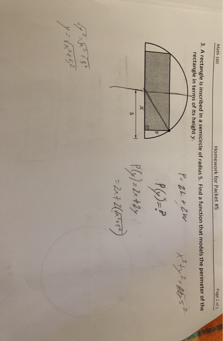 Solved 3. A rectangle is inscribed in a semicircle of radius | Chegg.com