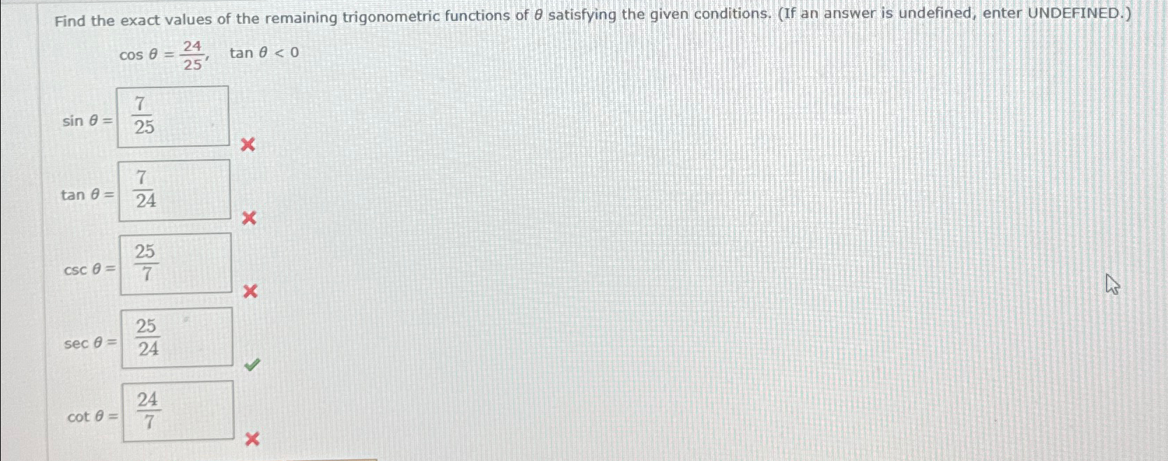 Solved Find the exact values of the remaining trigonometric | Chegg.com