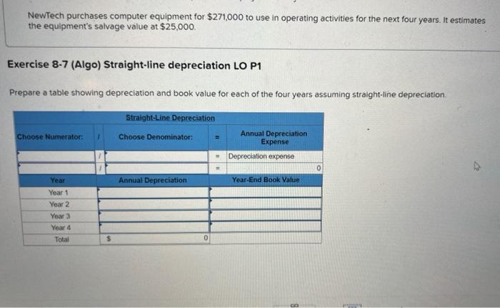 Solved NewTech purchases computer equipment for $271,000 to | Chegg.com