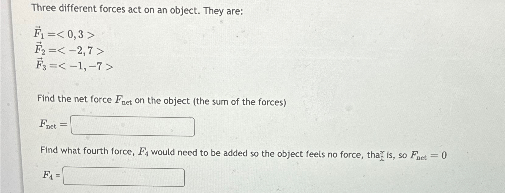 Solved Three different forces act on an object. They | Chegg.com