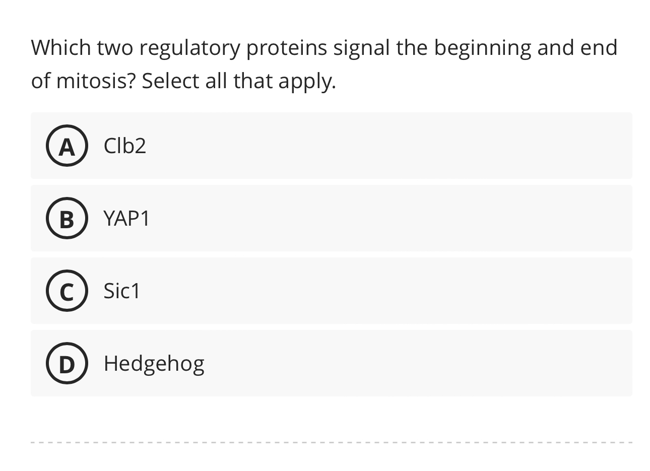 Solved Which two regulatory proteins signal the beginning | Chegg.com