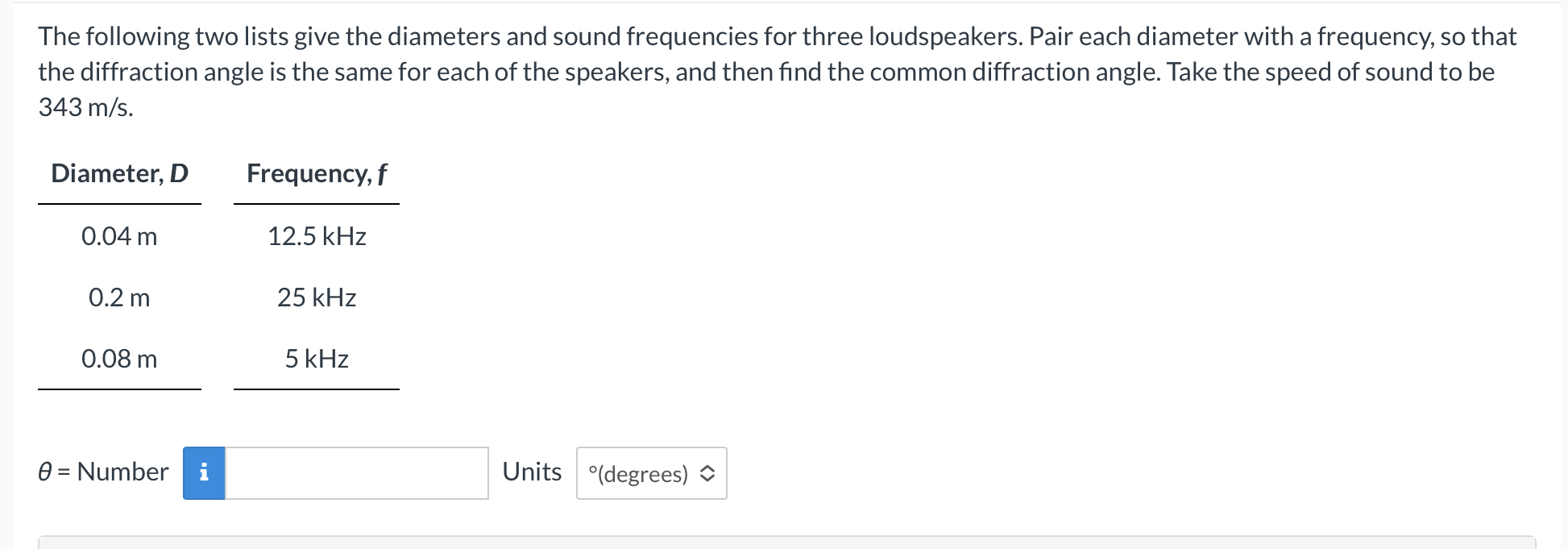 Solved The following two lists give the diameters and sound | Chegg.com