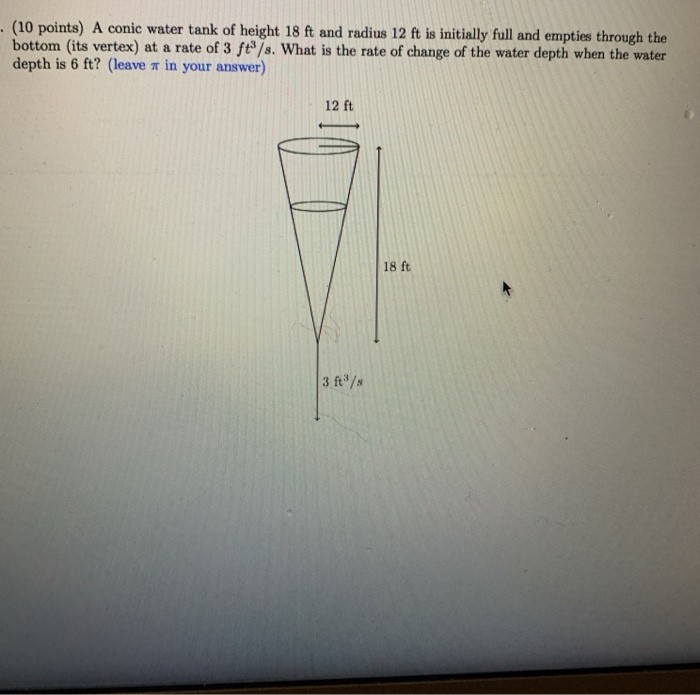 Solved (10 points) A conic water tank of height 18 ft and | Chegg.com