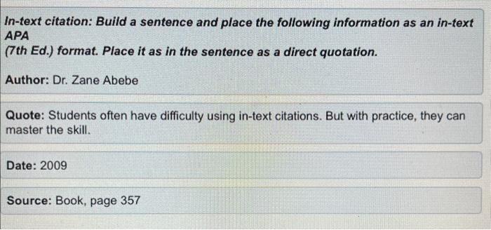 In-text citation: Build a sentence and place the | Chegg.com